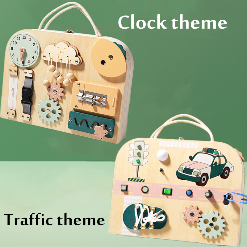 Wooden Montessori Busy Board Traffic / Clock Board Toddler Sensory ...