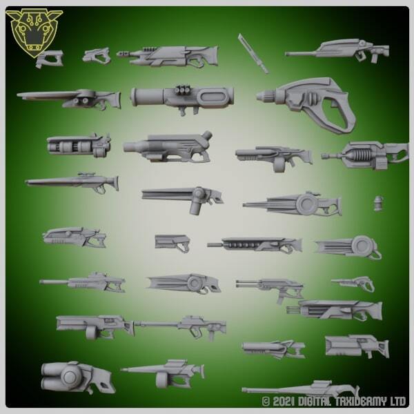 Sci Fi Weapons pack for 28mm Stargrave mini grim dark kit bash spares ...
