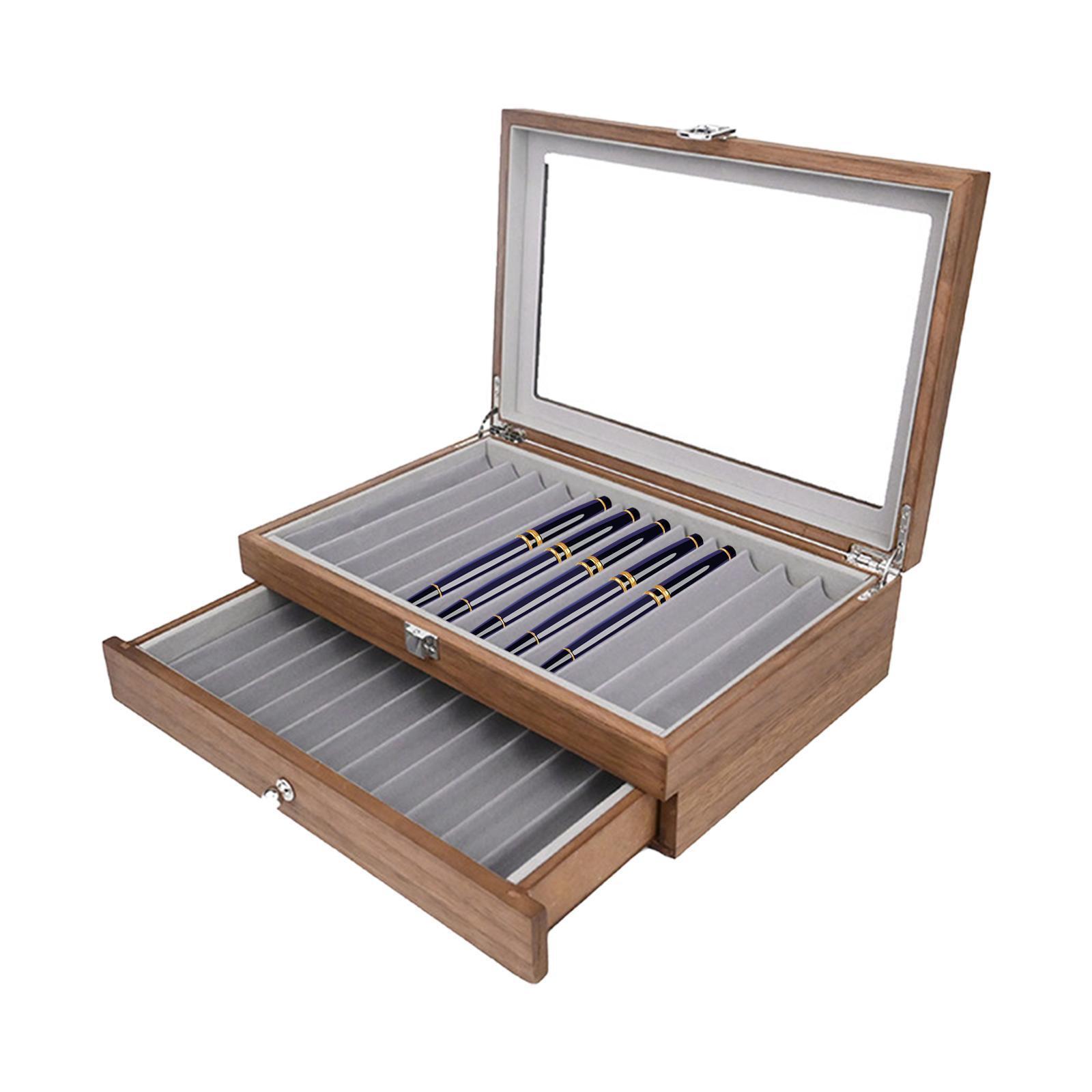 2 Layer Pen Display Box Pen Box with Glass Lid for Shop Holiday ...