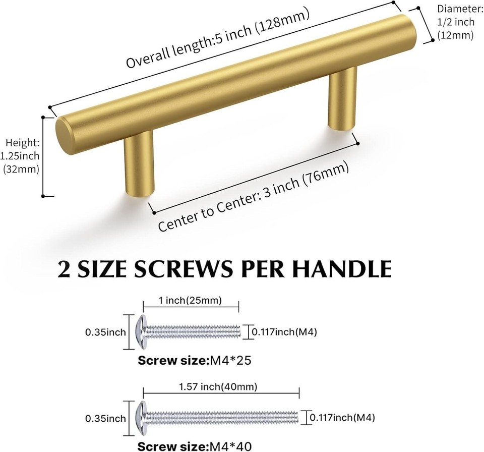 30 Pack Cabinet Handles Brass Gold Cabinet Pulls 3 Inch Hole Center ...