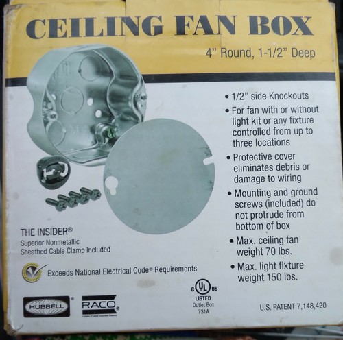 Raco 4 Steel Round Ceiling Fan Fixture Electrical Box | Shelly Lighting