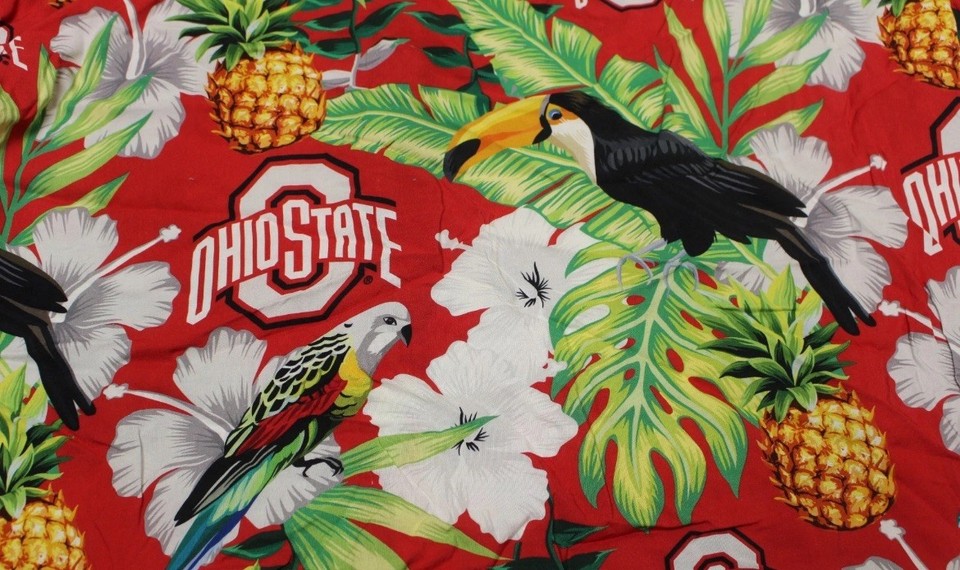 Ohio State Buckeyes Shirt Hawaiian Button Up Short Sleeve XL w/ Flowers ...