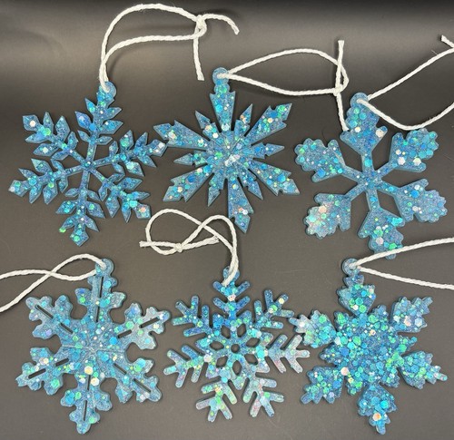 Blue Glitter Snowflakes Christmas Tree Decoration Hanging Ornaments ...