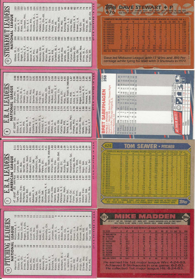Lot of 18 Vintage Baseball Cards - MLB Pitchers 69, 85, 86, 87, 88, 90 ...