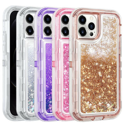 For iPhone 15 16 Pro Max Shockproof Liquid Glitter Defender Case Bling ...