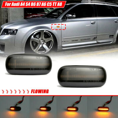 Sequential Smoked LED Side Marker Signal Lights For Audi A4 S4 B6 B7 A6 ...