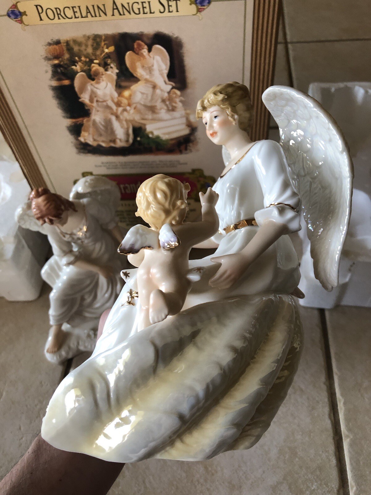 GRANDEUR NOEL 2001 Collector Edition Porcelain Angel Set 2 Piece w/ Box ...