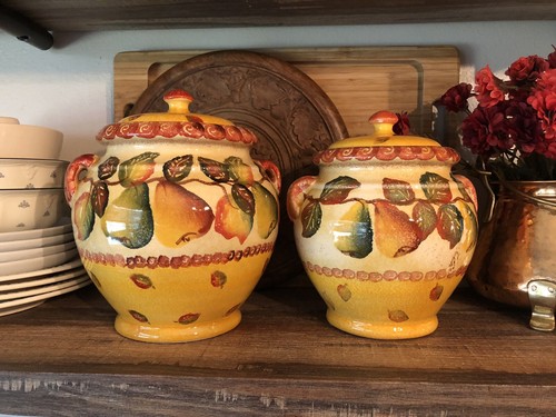 Williams Sonoma Tuscan Pear Ceramic Canisters hand painted in Italy ...