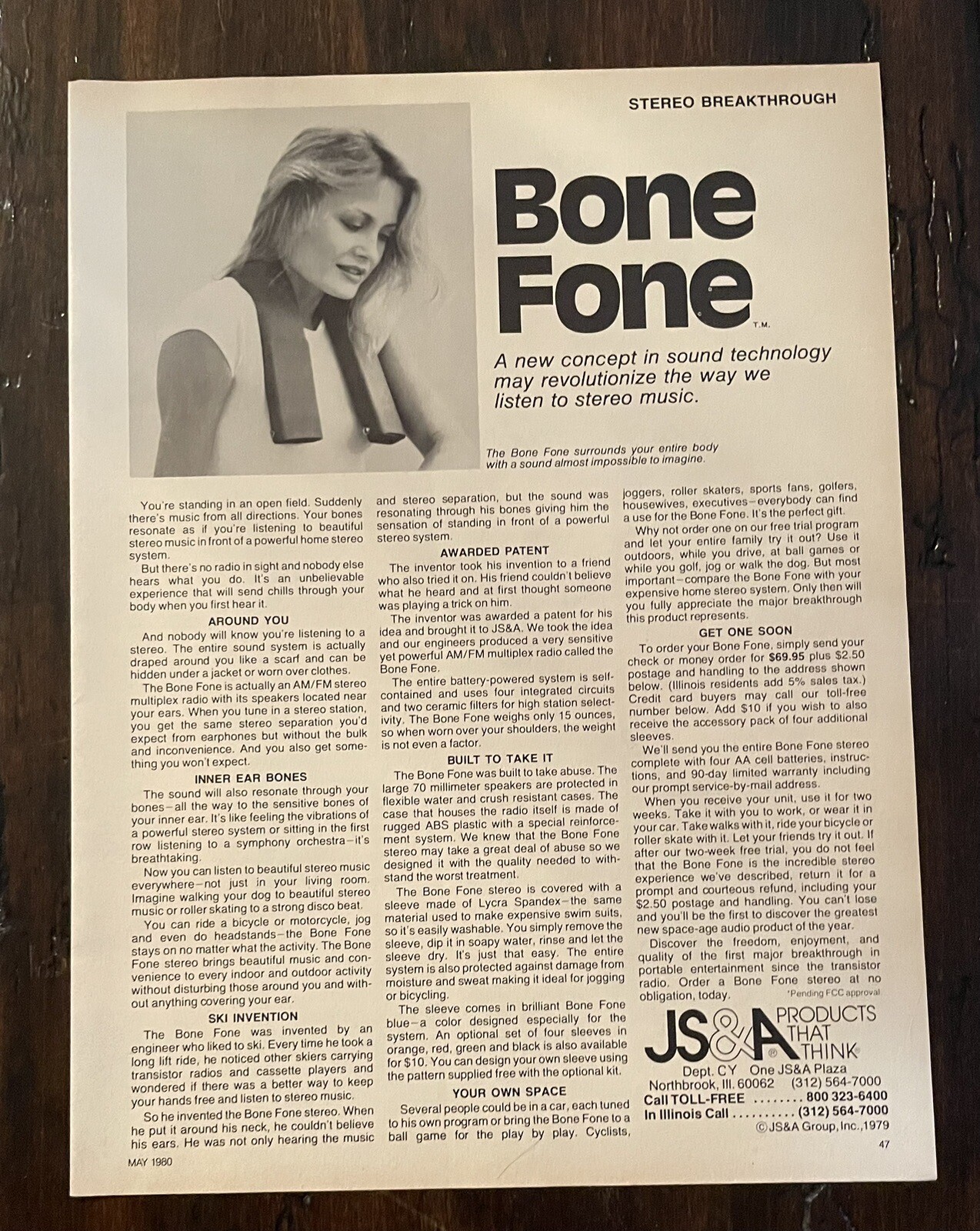 BONE FONE Stereo sound you wear around the neck 1980’s Vintage Print ad ...