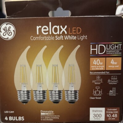 GE 45660 Relax HD LED Bulbs, 4 Watt (40 W) Dimmable 300 lumens Soft ...