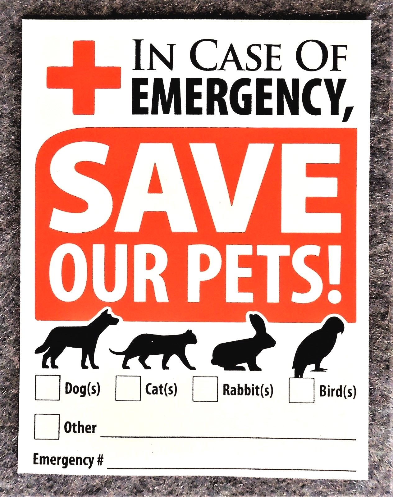 Animal Alert Window Decal/Sticker "IN CASE OF EMERGENCY PLEASE SAVE OUR ...