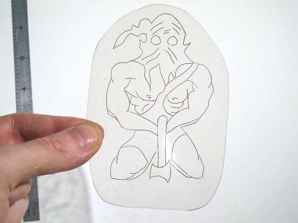 vtg 1960s 1970s Tattoo Flash acetate stencil Kneeling Cartoon ...