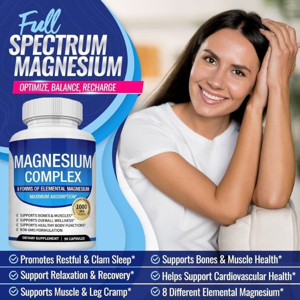 Magnesium Complex 7 Elemental Magnesium Supplement 1000mg Non-GMO 90 ...