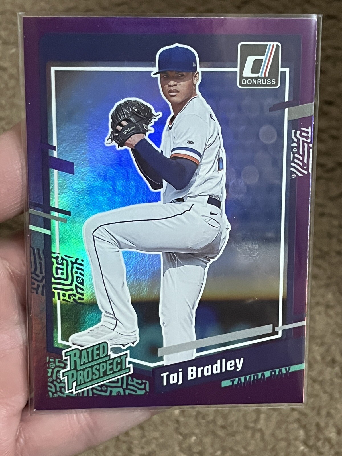 2023 Panini Donruss Holo Purple Rated Rookie Card #55 Taj Bradley Tampa ...