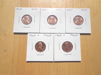 1965 1966 SMS 1967 SMS 1968 S 1969 S Proof Lincoln Proof Cent Penny 5 ...