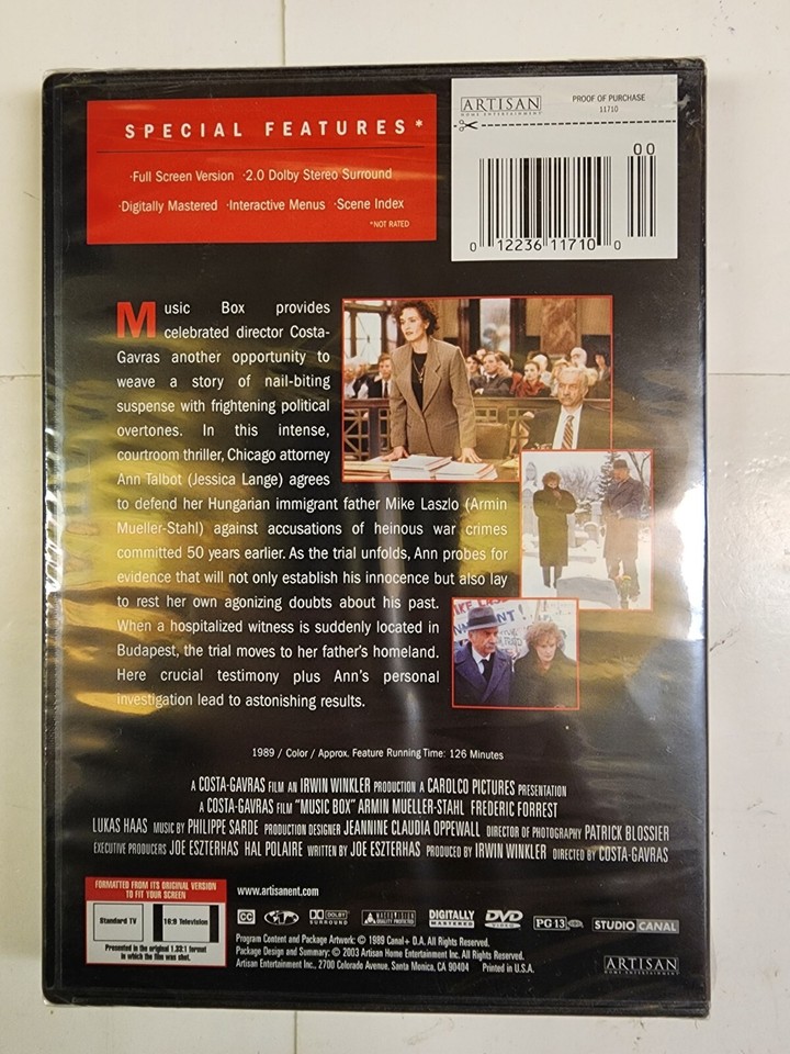 Music Box (1989) JESSICA LANGE (DVD, 2003) BRAND NEW FACTORY SEALED A9 ...
