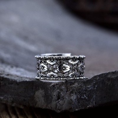 N25 Ring Star Pattern Sterling Silver 925 Adjustable | eBay Australia