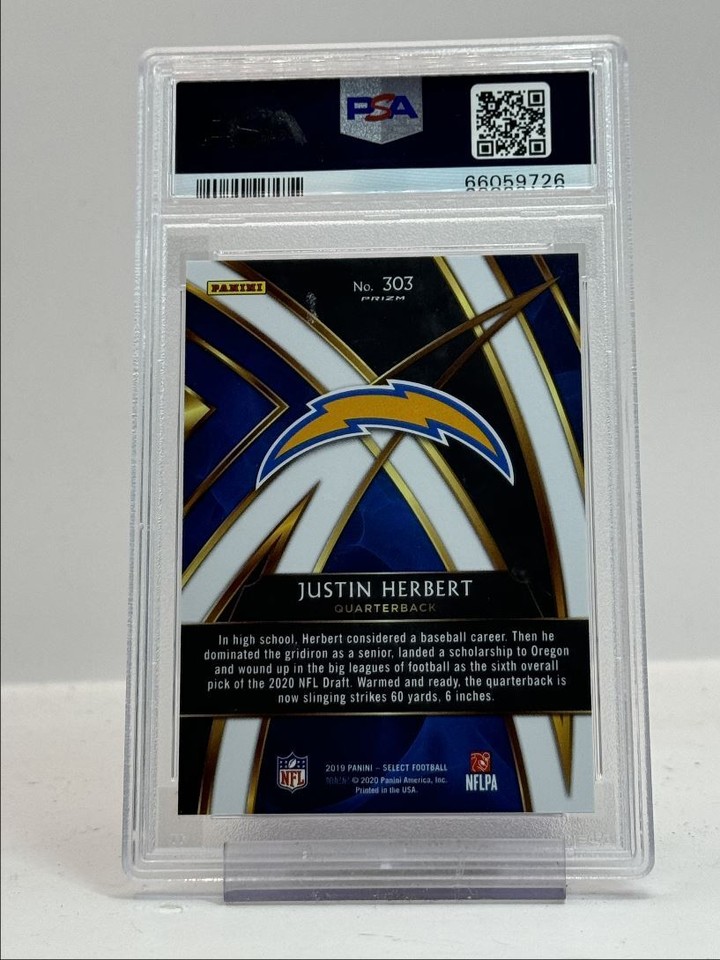 JUSTIN HERBERT 2019 SELECT XRC ROOKIE SILVER PRIZM REDEMPTION RC PSA 10 ...