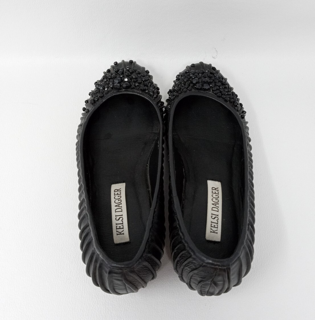 Kelsi Dagger Black Leather Beaded Ballet Flats, Women… - Gem