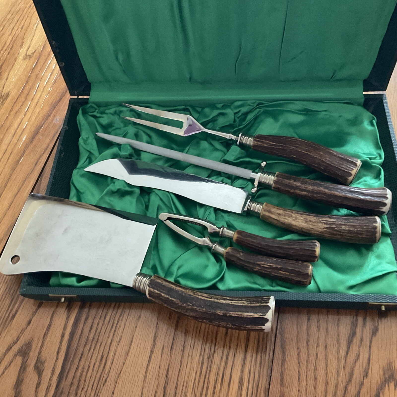 Vintage “KLA-TRA-SO” Solingen Carving Set Etched Blades 1950s Stag ...