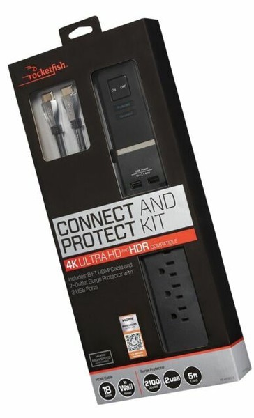 Rocketfish 7 Outlet/ 2 USB Surge Protector with In-Wall HDMI Cable ...