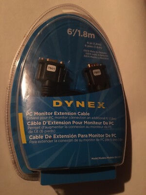 Dynex PC Monitor VGA Extension Cable 6ft (1.8M) Gold Connectors VGA or ...
