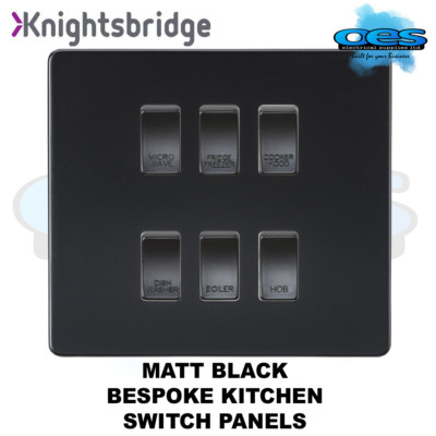 BESPOKE 6 GANG GRIDSWITCH KITCHEN SWITCH PANEL MATT BLACK SCREWLESS ...