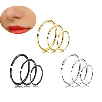 9Pcs Nose Ring Open Hoop Lip Body Piercing clip on Studs Stainless ...