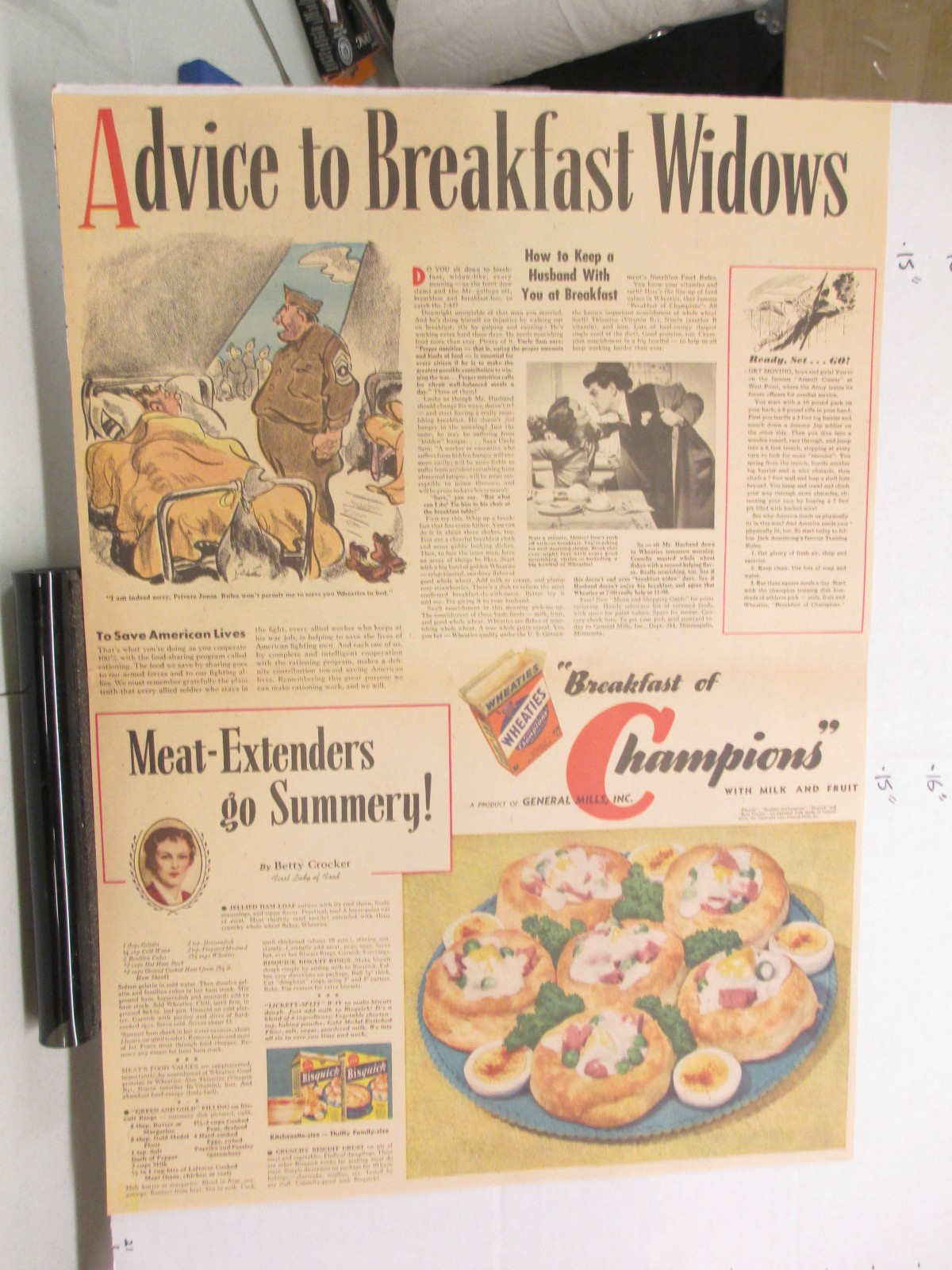 newspaper ad 1940s WHEATIES cereal box breakfast widows WWII American ...