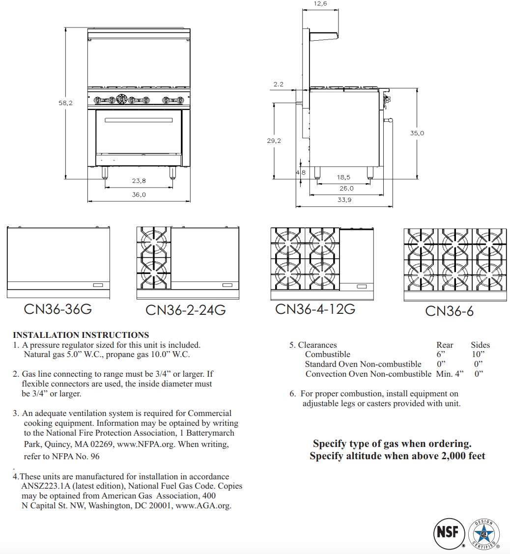 NEW 36" Range 2 Open Burners 24" Griddle Stainless Connerton CN36-2-24G ...