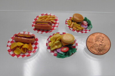 Dollhouse Miniature Picnic Cook Out Plate with Hamburger or Hotdog ...