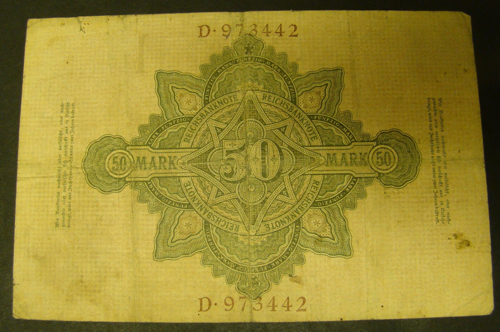 1906 GERMANY 50 MARK FINE Funfzig Reichsbanknote 6 digits - Foreign ...