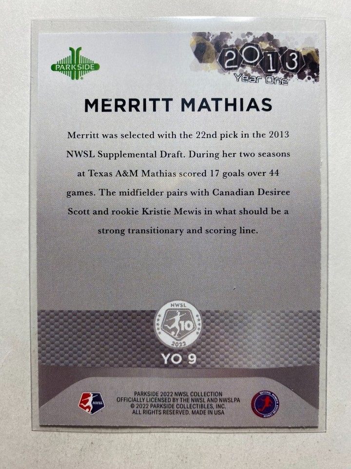Merritt Mathias 2022 FC Kansas City #YO9 Year One Parkside NWSL Card | eBay