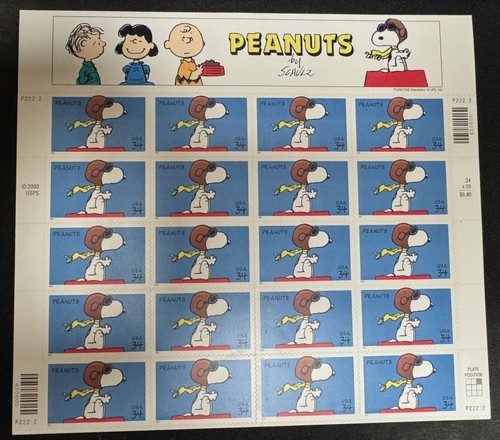 SNOOPY MINT SHEET USPS postage stamp .34 cent Peanuts cartoon comic ...