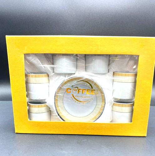 Aramco Imports Fine Porcelain 12 pc Coffee Set Gold & White NEW | eBay