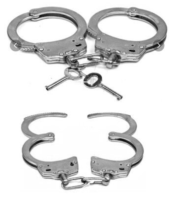 REAL Police Handcuffs SLIDING DOUBLE LOCK Professional SOLID STEEL Hand ...