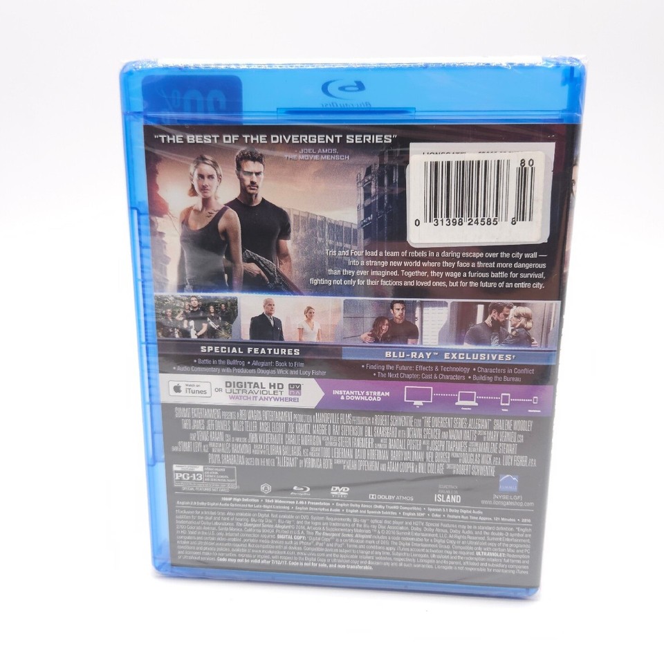 Allegiant Blu-ray + DVD + Digital HD 2016 Divergent Series Brand New ...