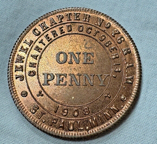 1908 Masonic One Penny Token St. Paul, MN Jewel Chapter 76 R.A.M ...