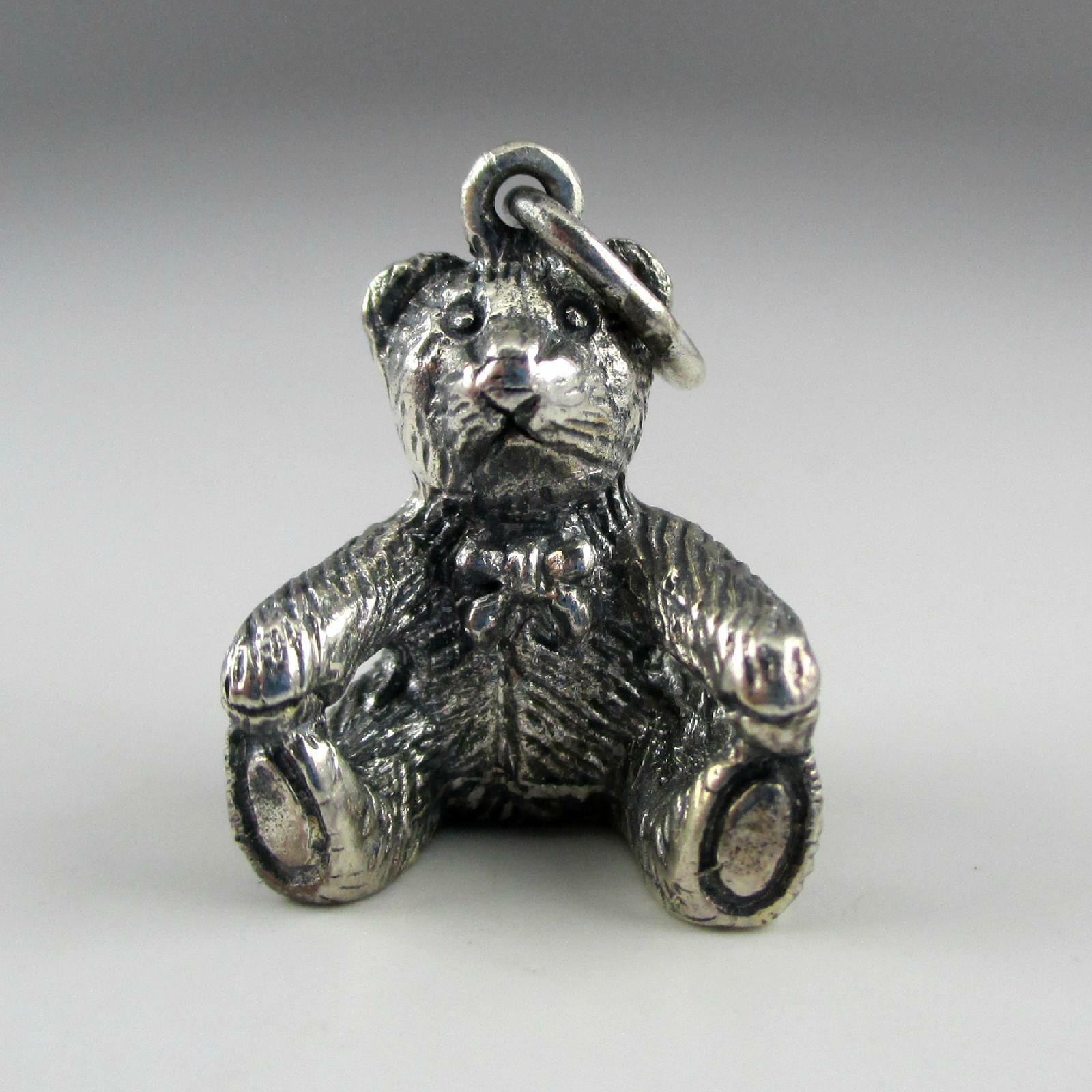 Sterling Silver TEDDY BEAR Charm for Bracelet ARMS DOWN Vintage NEW ...