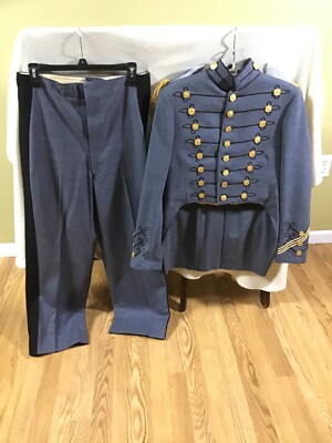 Vintage Blue Gray Gold Cadet VMI Buttons Military Band Jacket Pants ...