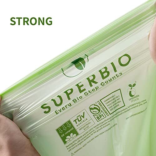 2.6 Gallon Compostable Handle Tie Garbage Bags 100 Count 1 Pack Kitchen ...