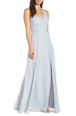 JENNY YOO Bryce Surplice V-neck Chiffon Evening Dress In Whisper Blue ...