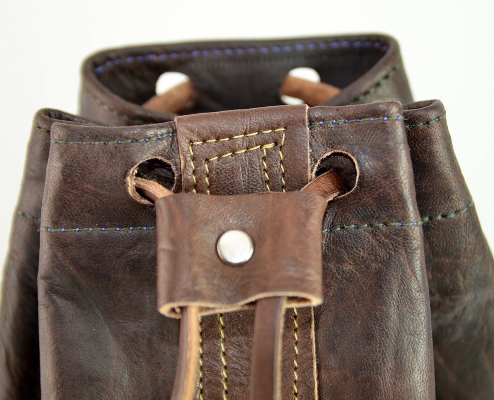 Organic Leather Drawstring Bucket Duffel Bag Backpack Rucksack Moroccan ...