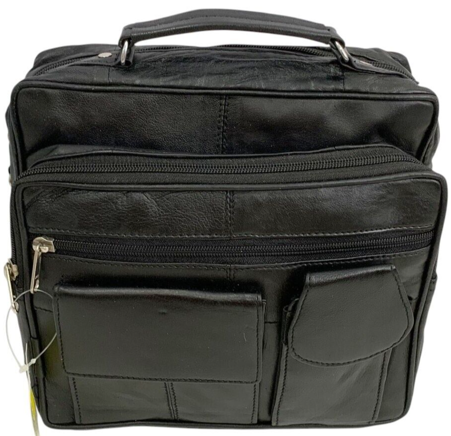 Black Leather Messenger Crossbody Shoulder Bag Organizer Handbag ...