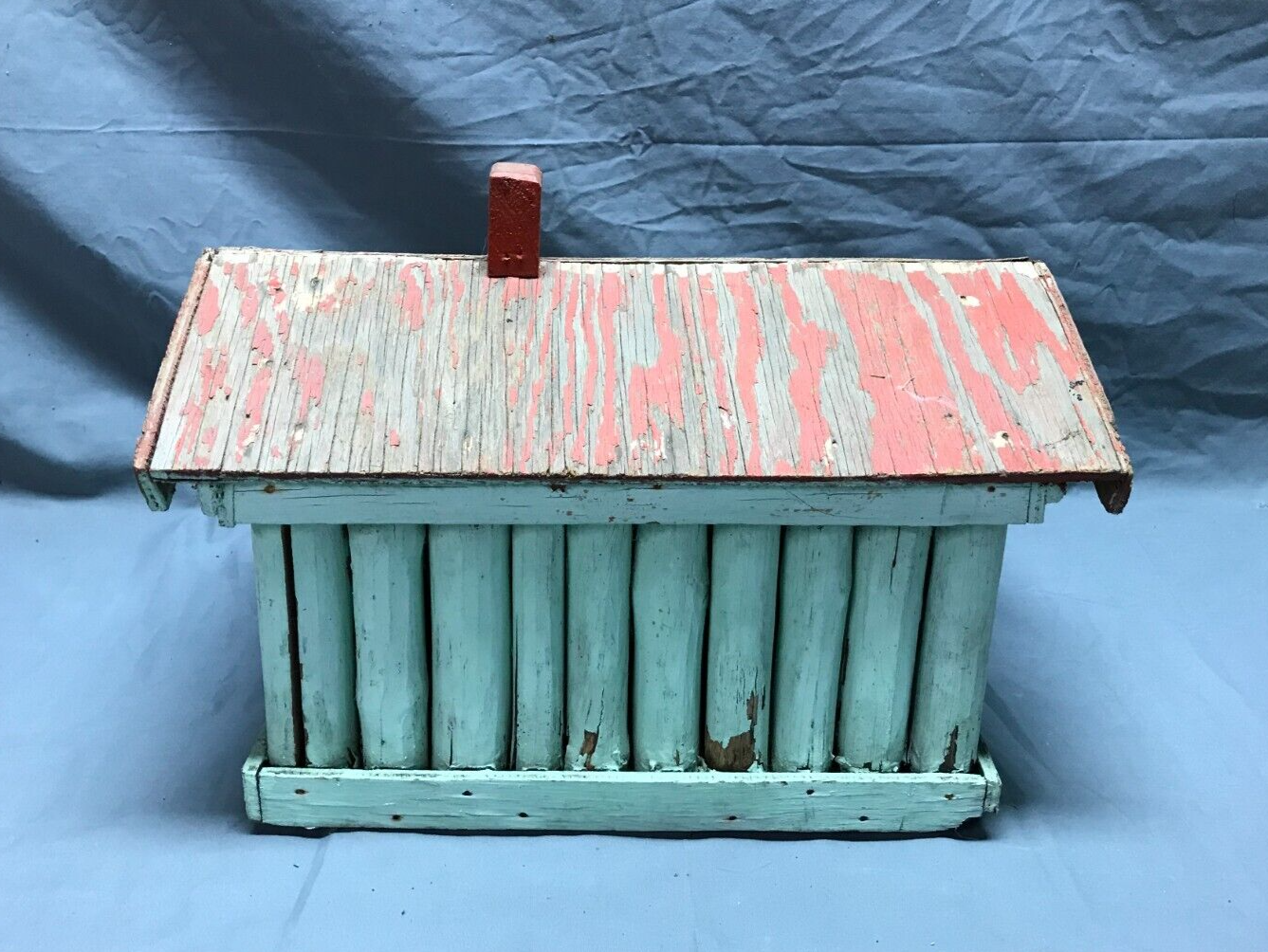 VTG Folk Art 10x15 Log Cabin Shabby Birdhouse Country Garden Decor Old ...