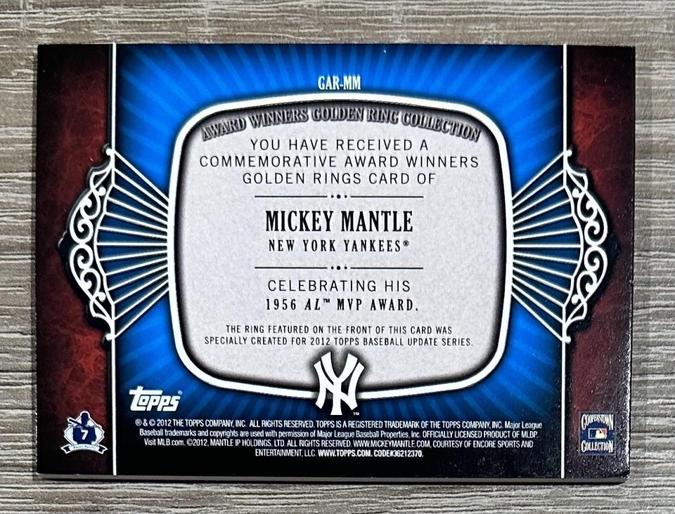 2012 Topps Update #GAR-MM Mickey Mantle Gold Award Winners Rings | eBay