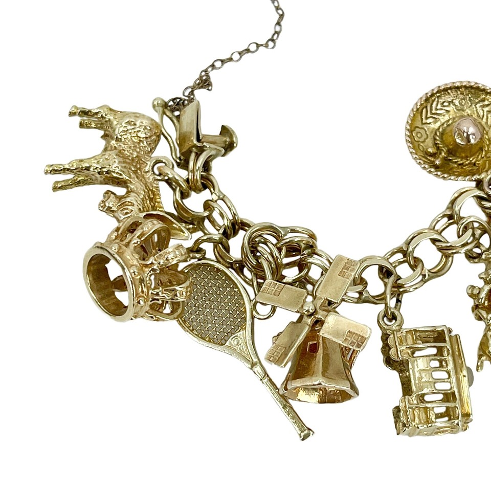 Vintage 70.1 gm 14 kt Charm Bracelet slot machine race tic trolley old ...