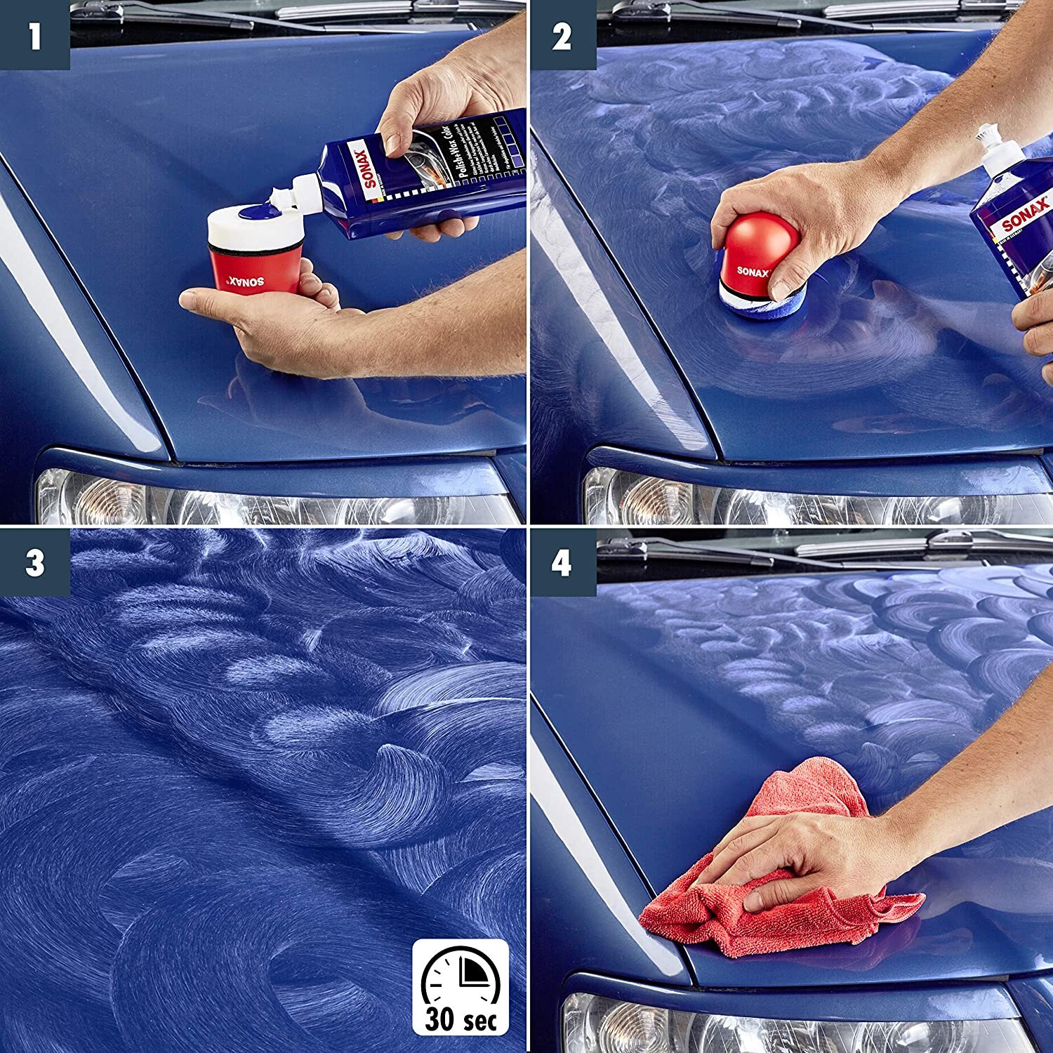 Politur Auto Set SONAX Polish+Wax Color blau 500ml+Handpolierschwamm ...