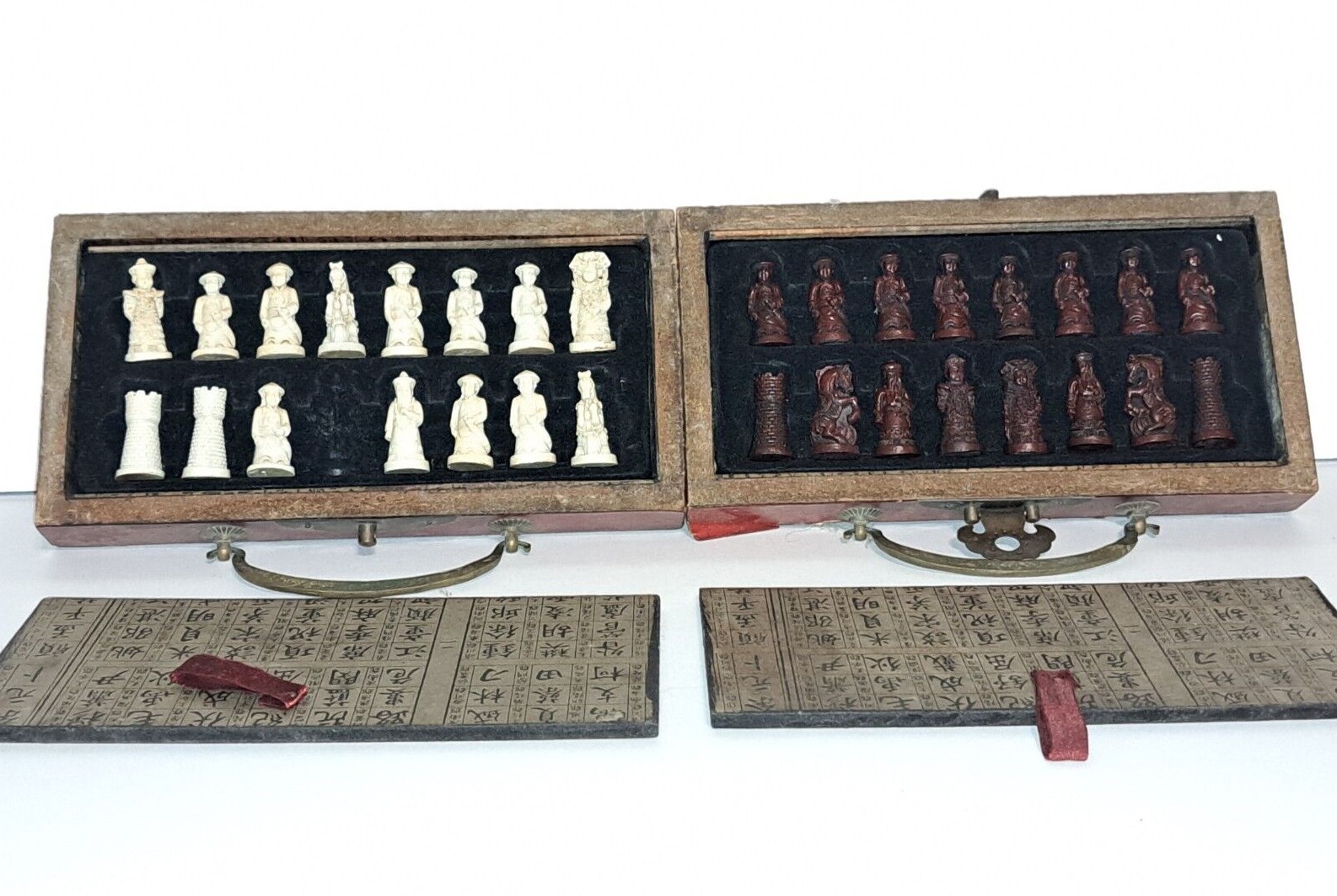 Vintage Chinese Chess Game in Wood Box Brass Handles | eBay