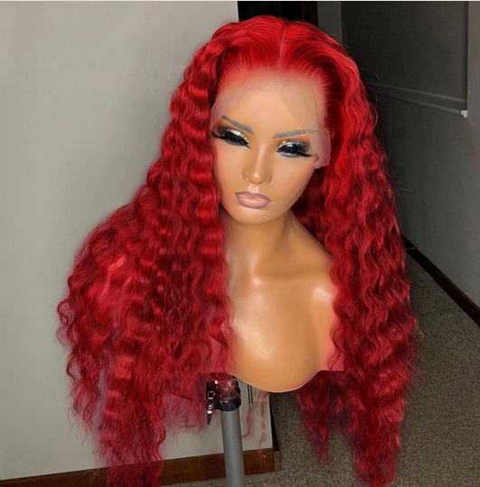 Women Red Curly Lace Front Wigs Water Wave Wigs Long Curly Red Wigs ...